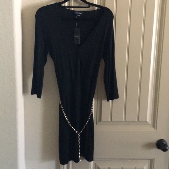bebe | Dresses | New Bebe Black Wrap Mini Dress Gold Chain Belt | Poshmark